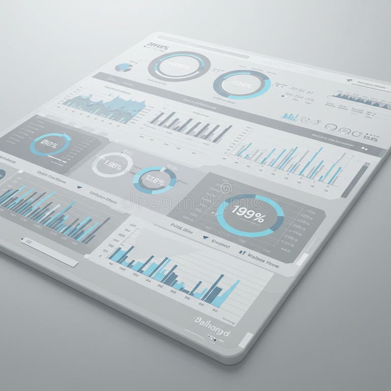 Digital Dashboard with Various Data Visualizations, Including Bar ...