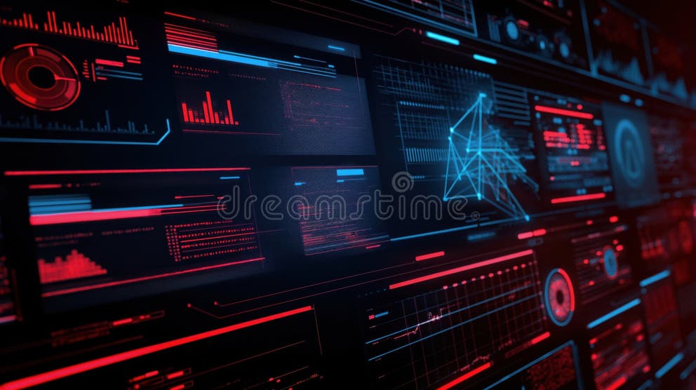 Digital Dashboard with Vibrant Red Data Charts on Futuristic Black ...