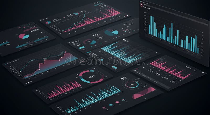 Digital Dashboards Displaying Various Data Visualizations Including