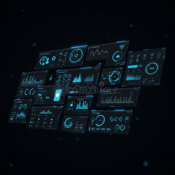 Digital Dashboards with a Futuristic Design Display Various Data ...