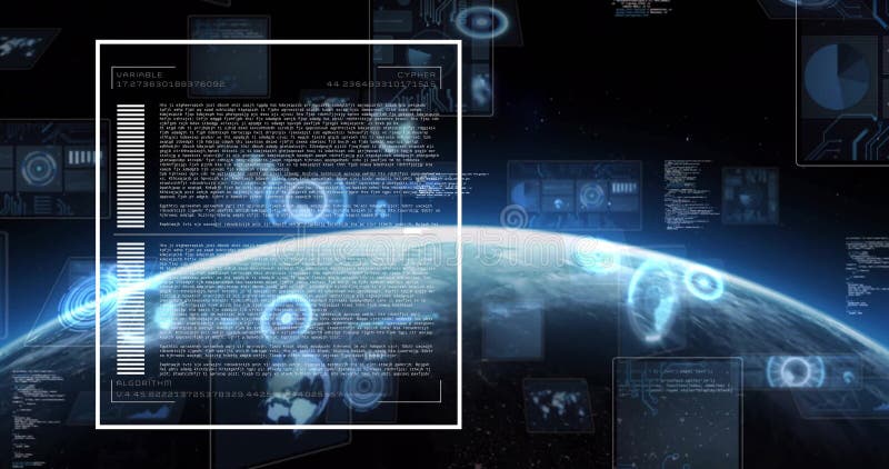 Digital Data and Algorithm Text Image Over Earth Viewed from Space Stock Photo - Image of ...