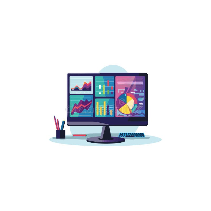 Digital Data Analysis on Computer Screen. Vector Illustration Design ...