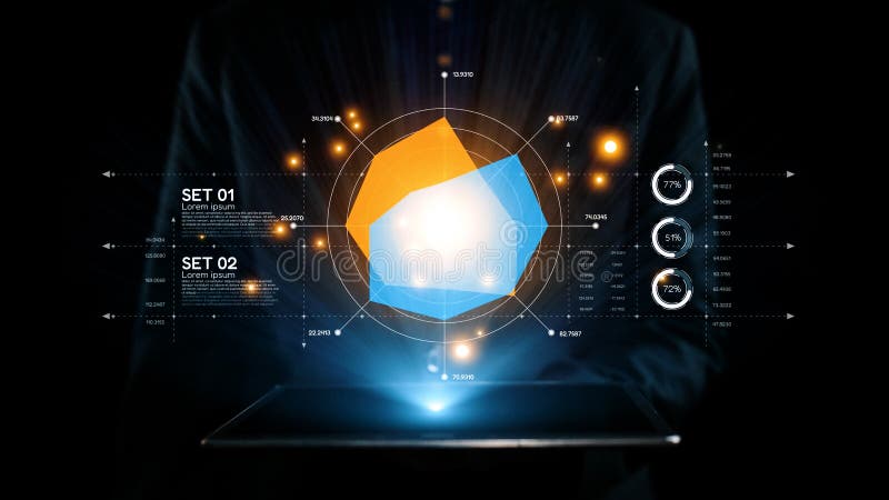 Digital Data Analysis with Futuristic Interface Showcasing Geometric Shapes and Statistics ...
