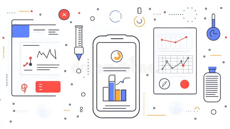 Digital Data Analysis with Modern Graphic Elements Stock Illustration ...