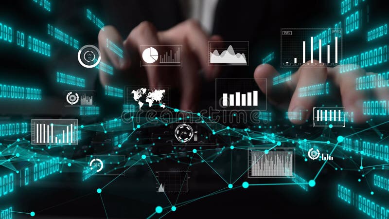 Digital Data Analysis and Visualization Concept with Charts, Graphs, and Binary Code on a ...