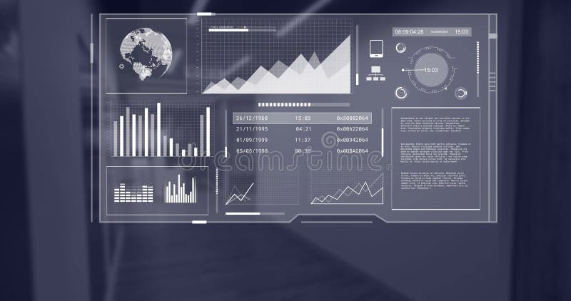 Digital Data Analytics and Global Statistics Image Over Office Hallway ...