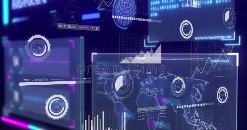 Digital Data Analytics and Graphs Animation Over World Map Interface ...