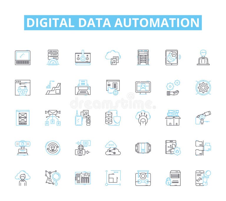 Digital Data Automation Linear Icons Set. Algorithm, Analytics ...