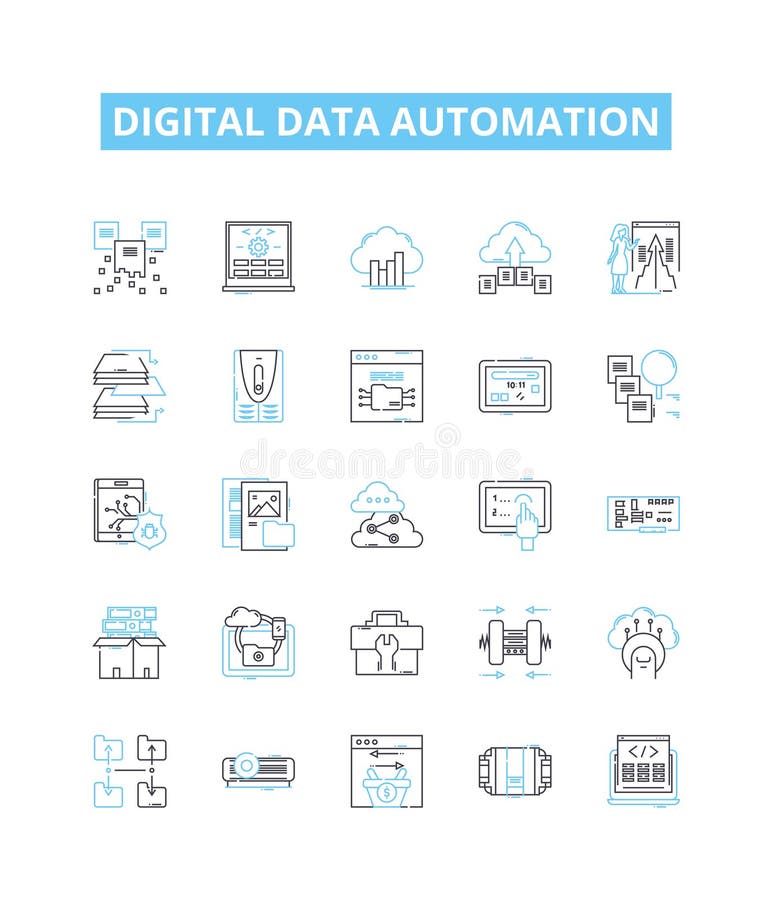 Digital Data Automation Vector Line Icons Set Digital Data