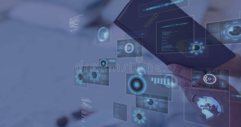 Digital Data and Biometric Analysis Animation Over Person Holding ...