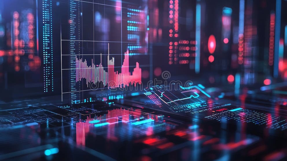 Digital Data Chart Analysis with Futuristic Neon Visuals Stock Image ...