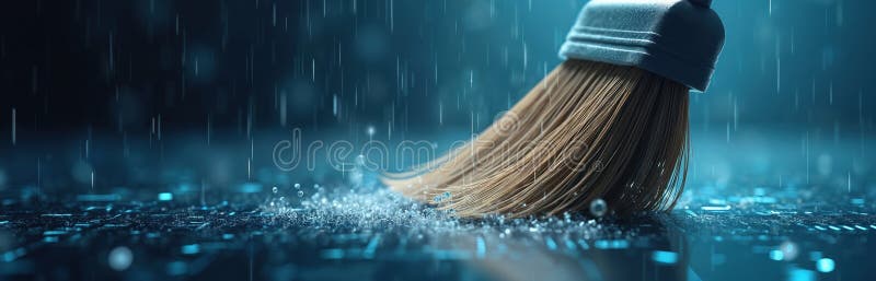 Digital Data Cleansing Concept. Broom Sweeps Away Binary Code, Cyber ...