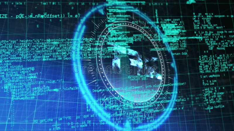 Digital Data and Coding Animation Over Futuristic Interface with Circular Elements Stock Footage ...