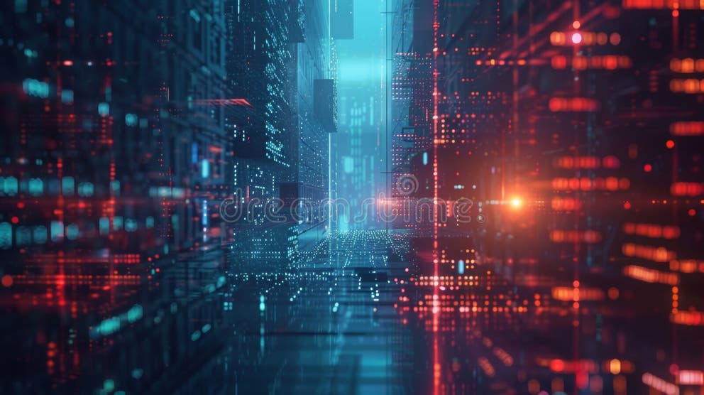 Digital Data Corridor with Red and Blue Light Patterns Stock Image ...