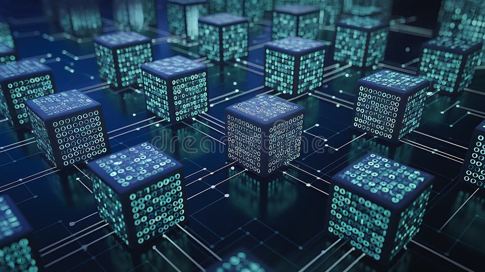 Digital Data Cubes Network Blockchain Technology Visualization Stock ...