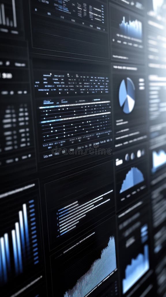 Dark Theme Data Visualization Dashboard Displaying Metrics Stock Photos ...