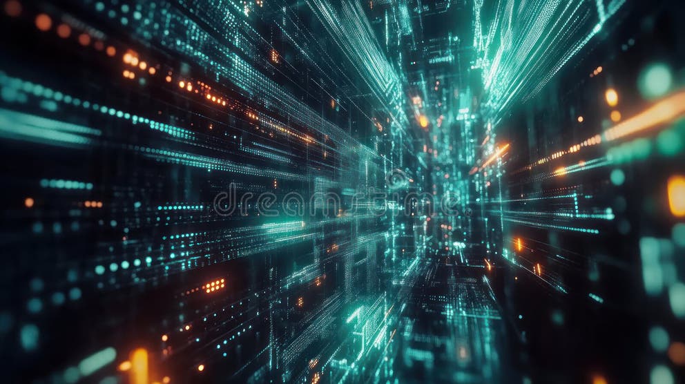 Digital Data Flow in Futuristic High-Tech Space Stock Illustration ...