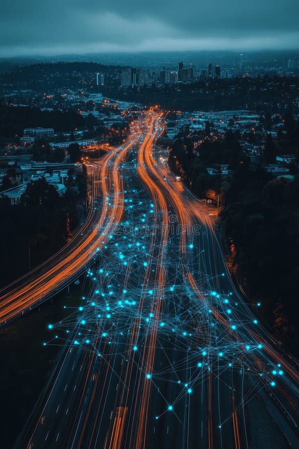 Digital Data Flow on Highway with Motion Blur, Vision of Fast Speed ...