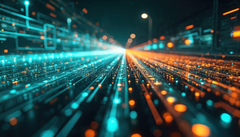 Digital Data Flow on Road. Cyber Global Communication Coding with ...