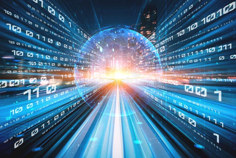 Digital Data Flow on Road with Motion Blur To Create Vision of Fast ...