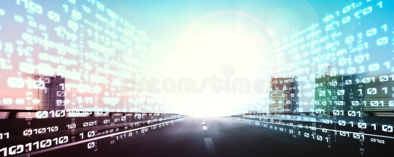 Digital Data Flow on Road with Motion Blur To Create Vision of Fast ...
