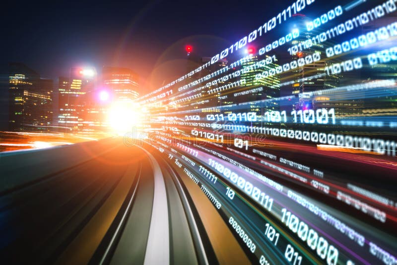 Digital Data Flow on Road with Motion Blur To Create Vision of Fast ...