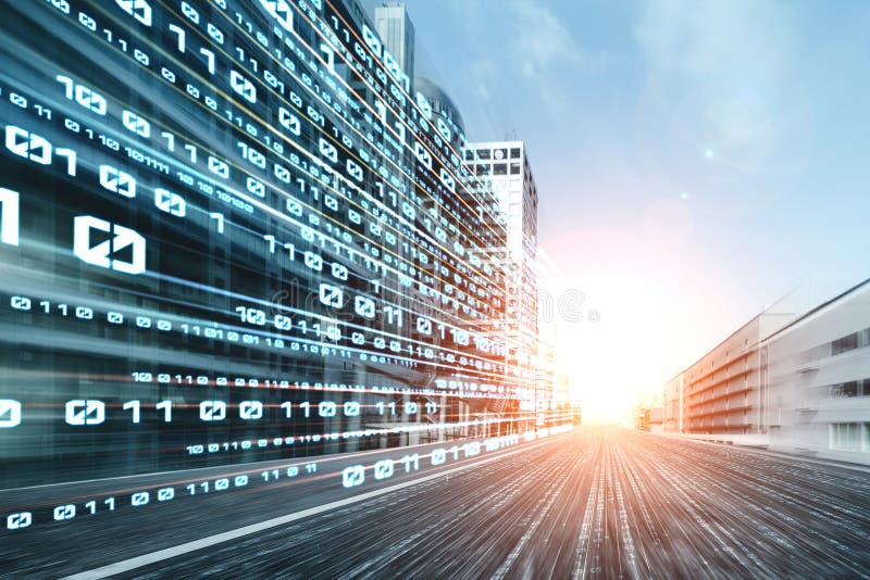 Digital Data Flow on Road with Motion Blur To Create Vision of Fast ...