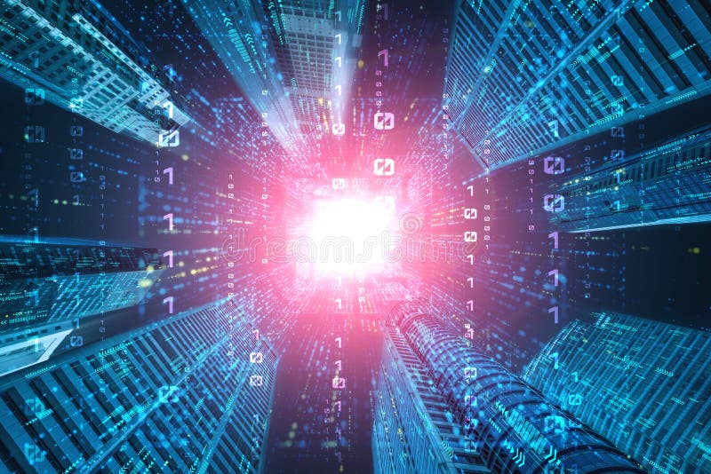 Digital Data Flow on Road with Motion Blur To Create Vision of Fast ...