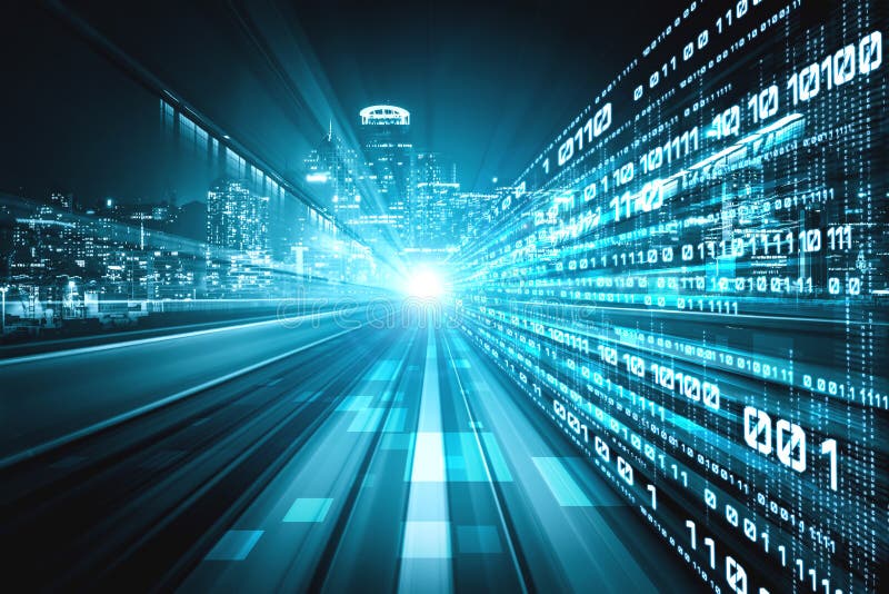 Digital Data Flow on Road with Motion Blur To Create Vision of Fast ...