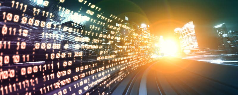 Digital Data Flow on Road with Motion Blur To Create Vision of Fast ...