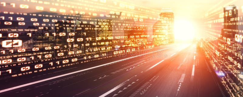 Digital Data Flow on Road with Motion Blur To Create Vision of Fast ...
