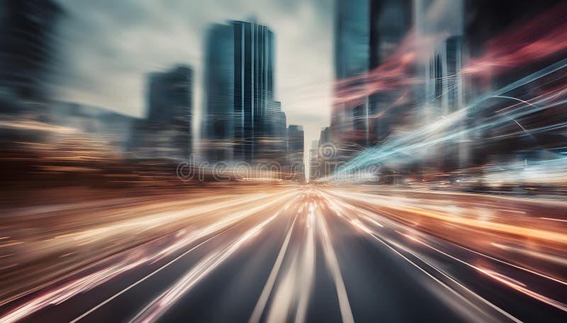 Digital Data Flow on Road with Motion Blur To Create Vision of Fast ...