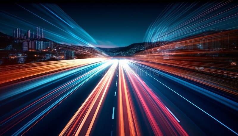 Digital Data Flow on Road with Motion Blur To Create Vision of Fast ...
