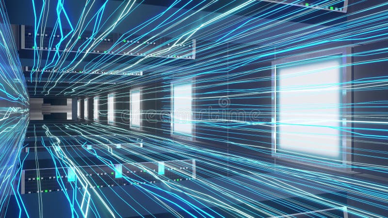 Digital Data Flow in Server Room with Computer Racks - Storage or ...