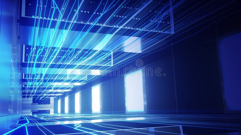 Digital Data Flow in Server Room with Computer Racks - Storage or ...
