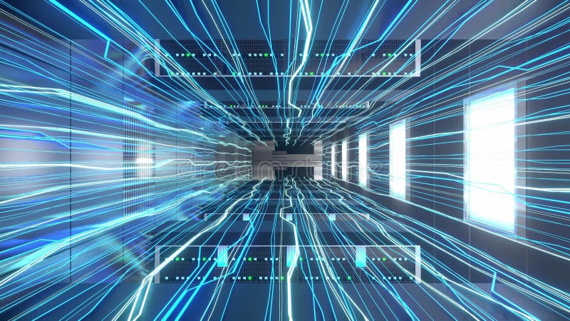 Digital Data Flow in Server Room with Computer Racks - Storage or ...