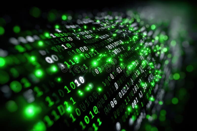 Digital Data Flow Showcases Binary Numbers Illuminated in Green Light ...