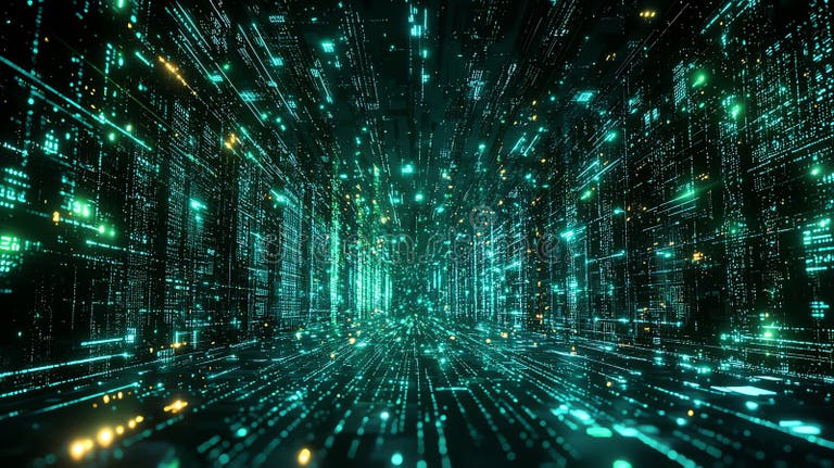 Digital Data Flow Streams in Matrix Stock Image - Image of network ...