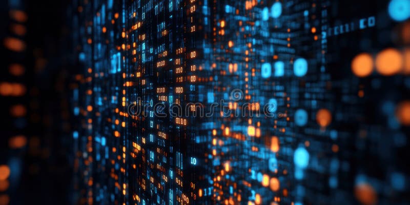 Digital Data Flow Visualized with Blue and Orange Binary Numbers ... Digital Data Flow Visualized with Blue and Orange Binary Numbers ...