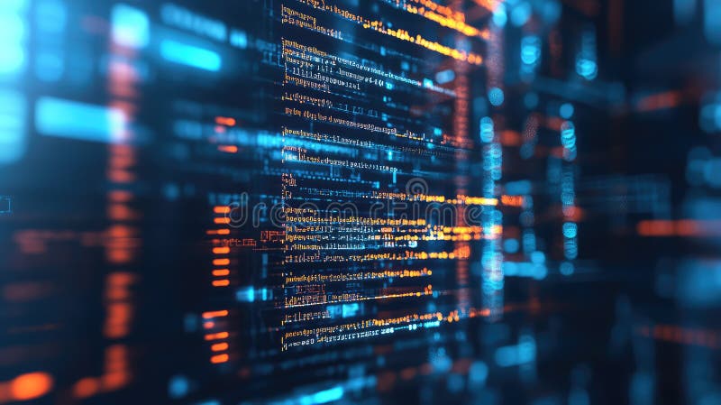 Digital Data Flowing with Abstract Coding Information on Screen Stock ...