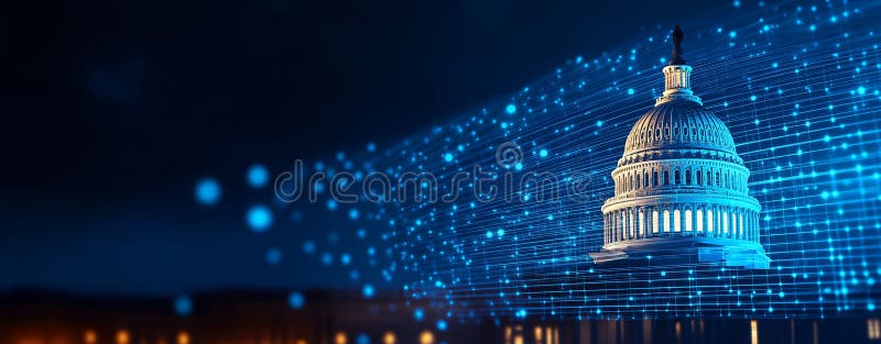 Digital Data Flowing Around Capitol Building, Showcasing Technology and ...