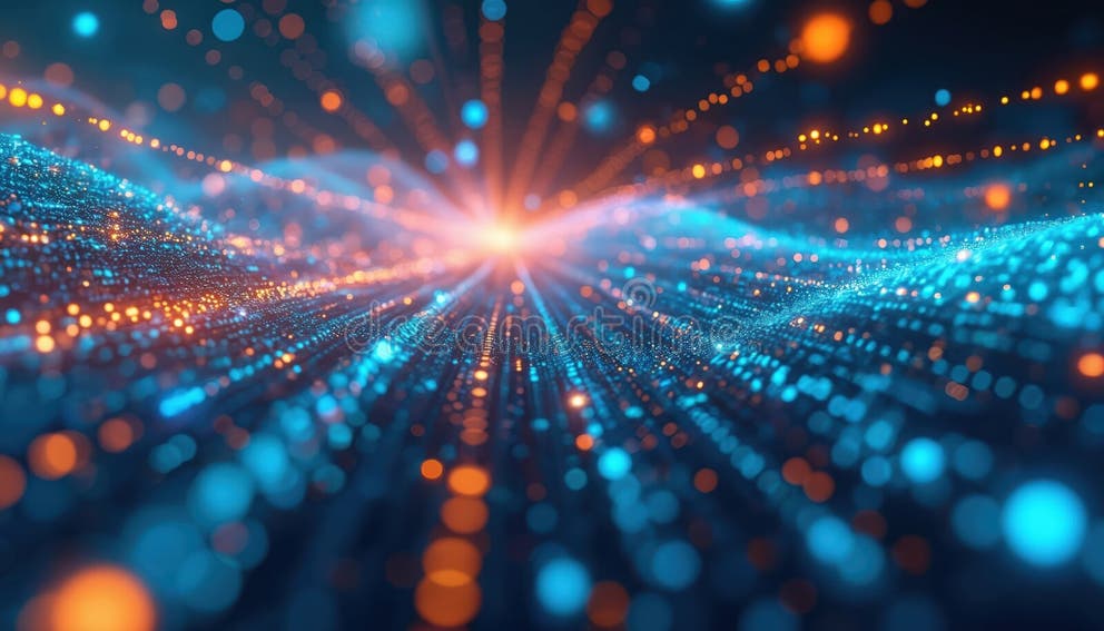 Digital Data Flows through Network of Binary Code. Bright Colors and Patterns Create Innovation ...