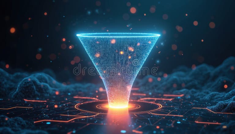 Digital Data Funnel Concept. Large Funnel Represents Data Collection ...