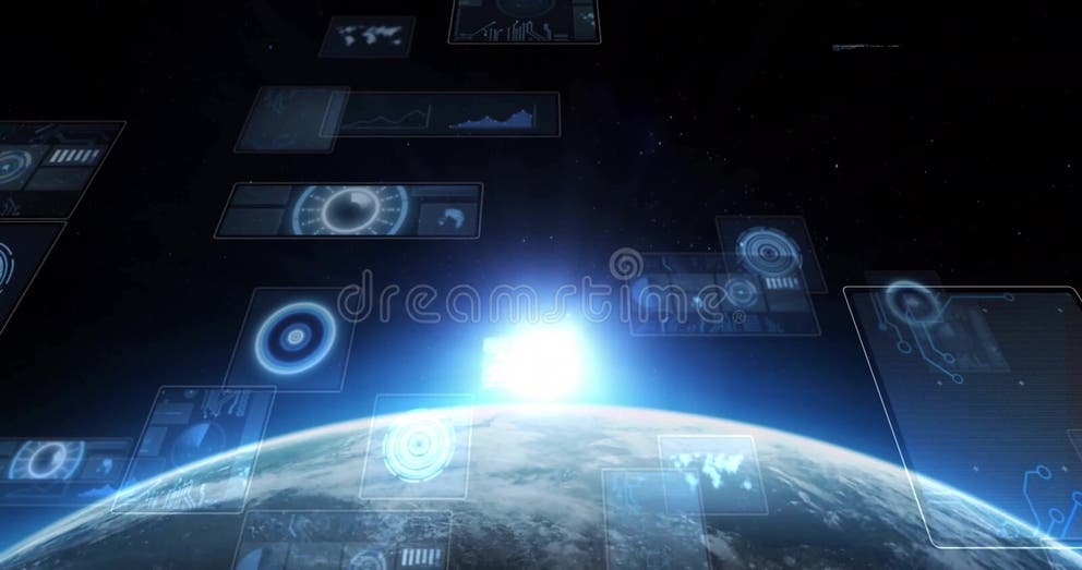 Digital Data and Futuristic Interfaces Over Earth from Space Stock ...