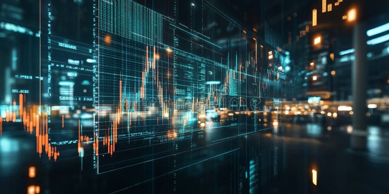 Digital Data Graphs Overlayed on a Blurry City Scene Stock Illustration ...