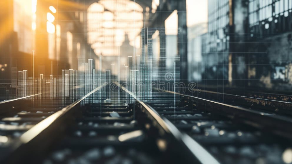 Digital Data Interface Above Railway Tracks in an Empty Station Stock ...