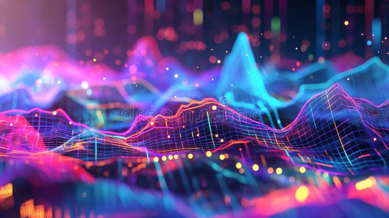 Digital Data Landscape in Neon Colors Stock Photo - Image of purple ...
