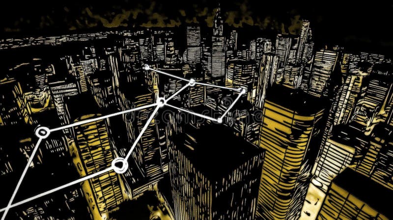 Digital Data Links Spanning Across City Landscape Stock Illustration ...