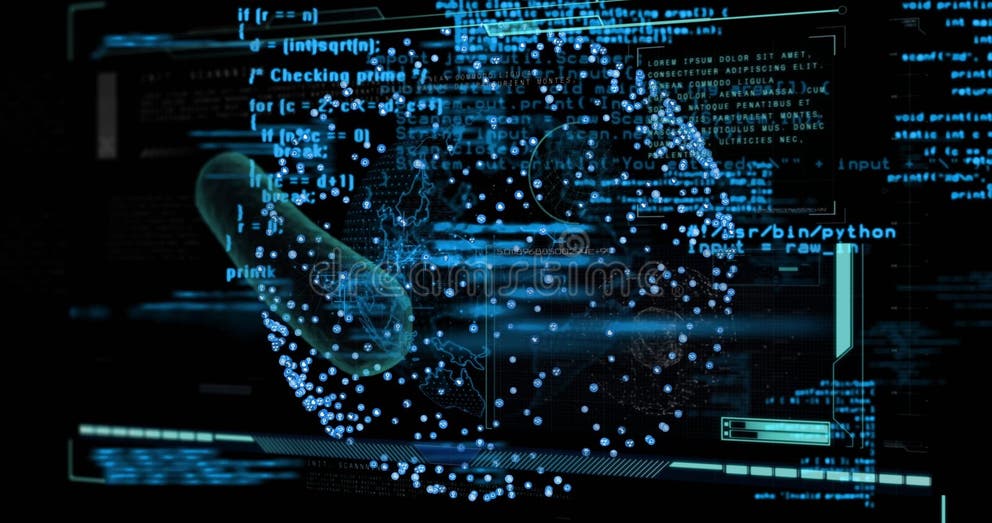 Digital Data and Molecular Structure Image Over Programming Code and Interface Stock ...