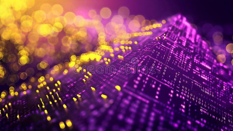 Digital Data Network Background with Purple and Yellow Colors Stock ...